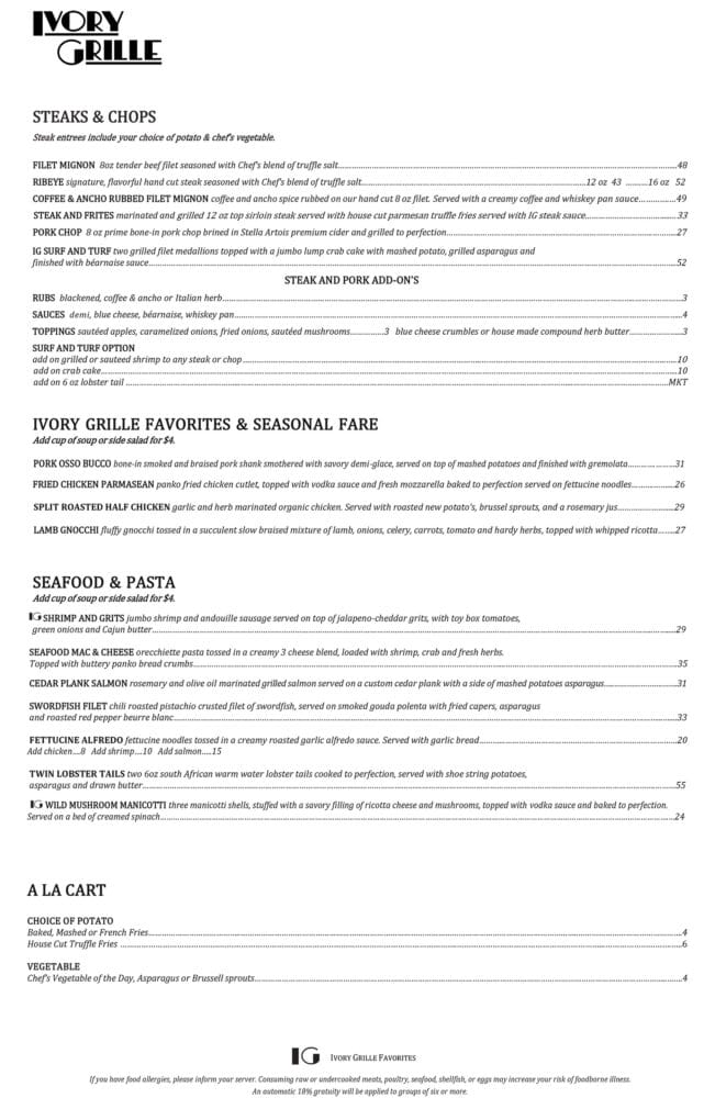 Dinner - The Ivory Grille